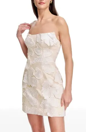 Dress The Population Amity Strapless Embroidered Floral Cocktail Mini Dress