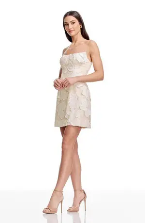 Dress The Population Amity Strapless Embroidered Floral Cocktail Mini Dress