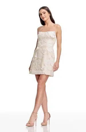 Dress The Population Amity Strapless Embroidered Floral Cocktail Mini Dress
