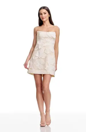 Dress The Population Amity Strapless Embroidered Floral Cocktail Mini Dress