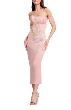 Dress The Population Strapless Bodycon Tea Length Dress