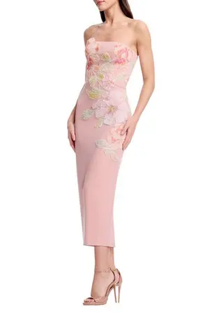 Dress The Population Strapless Bodycon Tea Length Dress