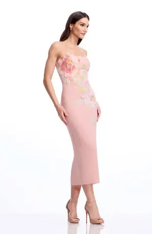 Dress The Population Strapless Bodycon Tea Length Dress