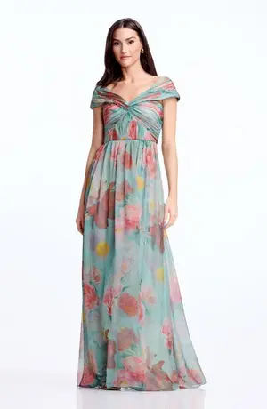 Dress The Population Xyla Floral Off-the-shoulder Gown