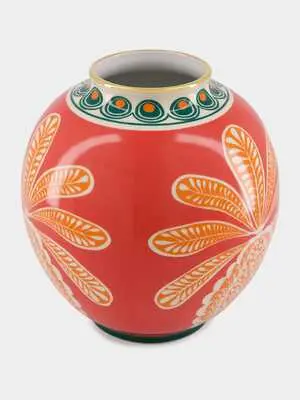 La DoubleJ Bubble Porcelain Vase With Pineapple Print And Gold Trim - Red
