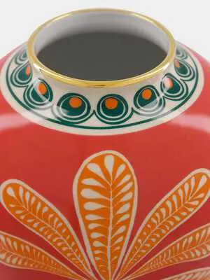 La DoubleJ Bubble Porcelain Vase With Pineapple Print And Gold Trim - Red