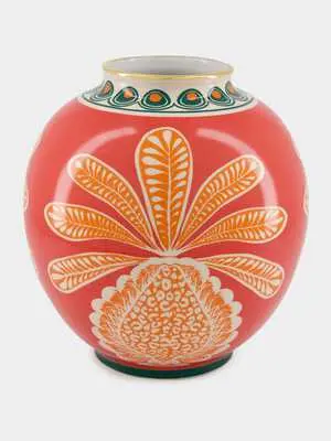 La DoubleJ Bubble Porcelain Vase With Pineapple Print And Gold Trim - Red