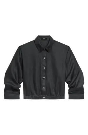 Theory Linen Button-up Shirt With Elasticated Hem And Scrunched Sleeves - Black