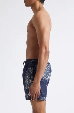 Moncler Tropical Print Swim Trunks - Blue