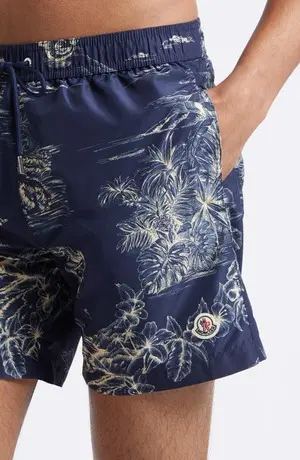 Moncler Tropical Print Swim Trunks - Blue