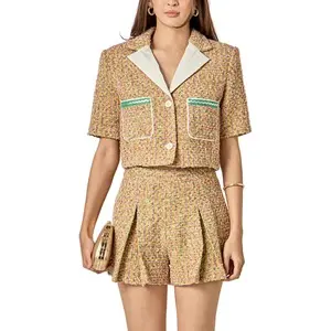 English Factory Cropped Tweed Jacket With Contrasting Collar