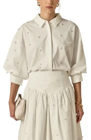 English Factory Pearl Embellished Boxy Shirt