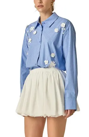 English Factory Striped Shirt With Floral Appliqués