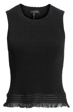Rag & Bone Ayan Rib Knit Fringe Trim Tank