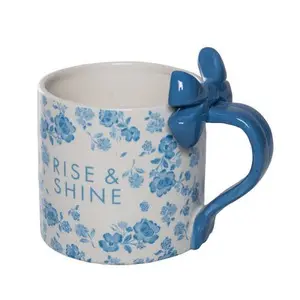 TOTALEE GIFT Rise & Shine Mug W/ Bow Handle Ceramic - Blue