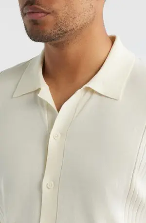 34 Heritage Short Sleeve Button-up Cotton & Silk Sweater - Silver Birch