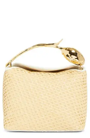 Erdem Mini Bloom Raffia Handbag With Flower Bud Handle - Natural