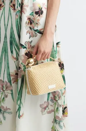 Erdem Mini Bloom Raffia Handbag With Flower Bud Handle - Natural