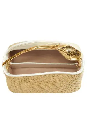 Erdem Mini Bloom Raffia Handbag With Flower Bud Handle - Natural