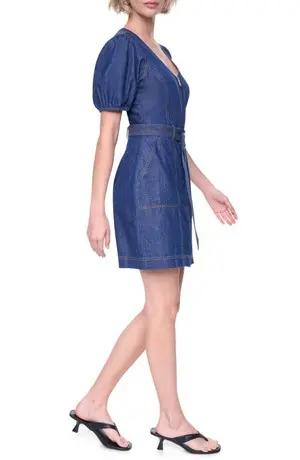Dkny Crosby Belted Puff Sleeve Denim Dress - Crosby Wash