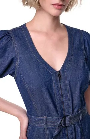 Dkny Crosby Belted Puff Sleeve Denim Dress - Crosby Wash