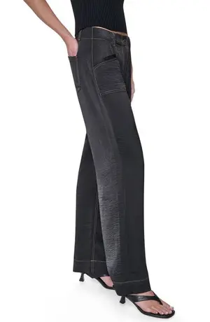 Dkny Contrast Stitch Straight Leg Pants - Black