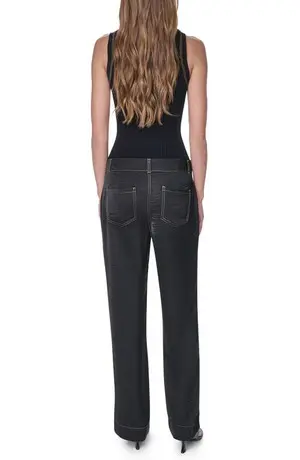 Dkny Contrast Stitch Straight Leg Pants - Black