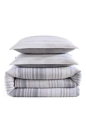 Tommy Hilfiger Bold Stripe Texture Cotton Percale Comforter & Shams Set - Light/medium Grey