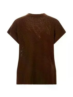 Max Mara Open-knit Crew Neck Top With Suede Pocket