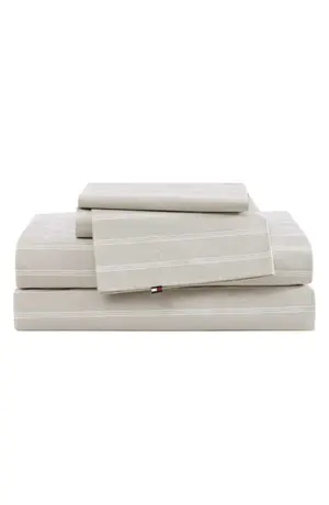 Tommy Hilfiger Effortless Stripe Cotton Percale Sheet Set - Light Beige