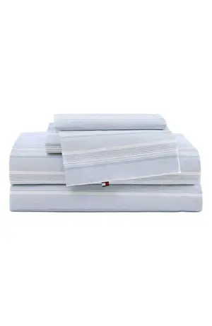 Tommy Hilfiger Sailing Stripe Cotton Percale Sheet Set - Light Blue