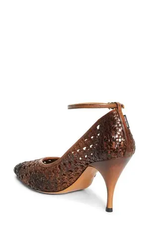 Miu Miu Woven Pointed Toe Pump - Cognac