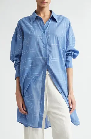 TOTEME Oversized Embroidered Cotton & Lyocell Voile Shirtdress - Cobalt