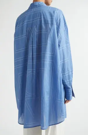 TOTEME Oversized Embroidered Cotton & Lyocell Voile Shirtdress - Cobalt