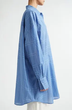 TOTEME Oversized Embroidered Cotton & Lyocell Voile Shirtdress - Cobalt