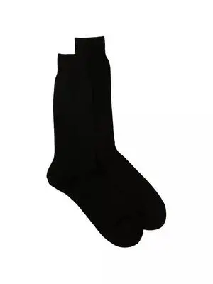 Zegna Ribbed Knit Crew Socks - Black