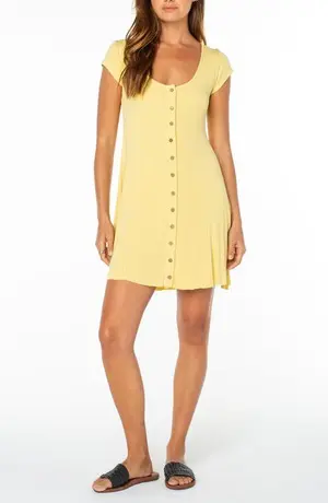 Roxy Ribbed Minidress With Wooden Button Detail - Raffia