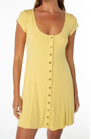 Roxy Ribbed Minidress With Wooden Button Detail - Raffia