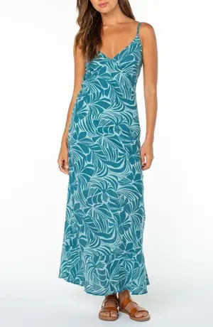 Roxy Paradise Floral Cotton Maxi Sundress With Open Back - Dragonfly