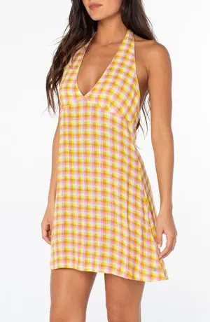Roxy Checked Halter Mini Dress