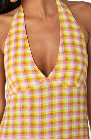Roxy Checked Halter Mini Dress