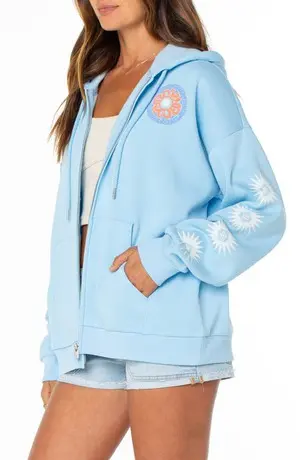 Roxy Full Zip Fleece Graphic Hoodie - Airy Blue