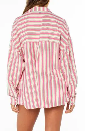 Roxy Oversized Striped Button-up Cover-up Shirt
