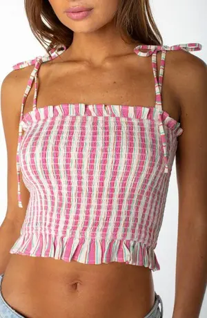 Roxy Avalon Stripe Smocked Cotton Blend Crop Top