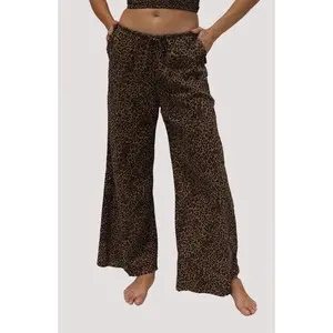STONE FOX SWIM Koda Leopard Print Drawstring Wide Leg Pants - Selva