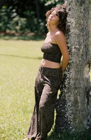 STONE FOX SWIM Koda Leopard Print Drawstring Wide Leg Pants - Selva