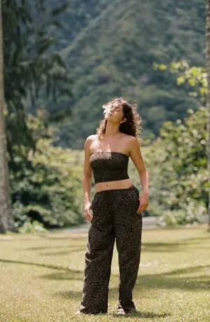STONE FOX SWIM Koda Leopard Print Drawstring Wide Leg Pants - Selva