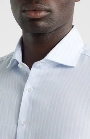 1863 BY ETERNA Slim Fit Stripe Non-iron Cotton & Linen Dress Shirt