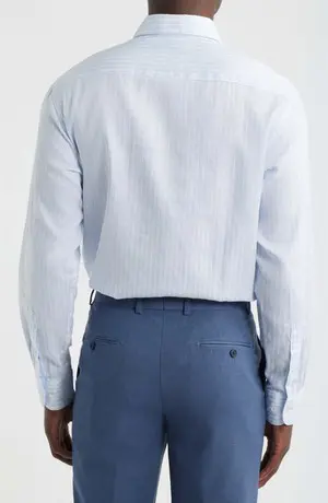1863 BY ETERNA Slim Fit Stripe Non-iron Cotton & Linen Dress Shirt
