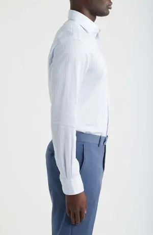 1863 BY ETERNA Slim Fit Stripe Non-iron Cotton & Linen Dress Shirt